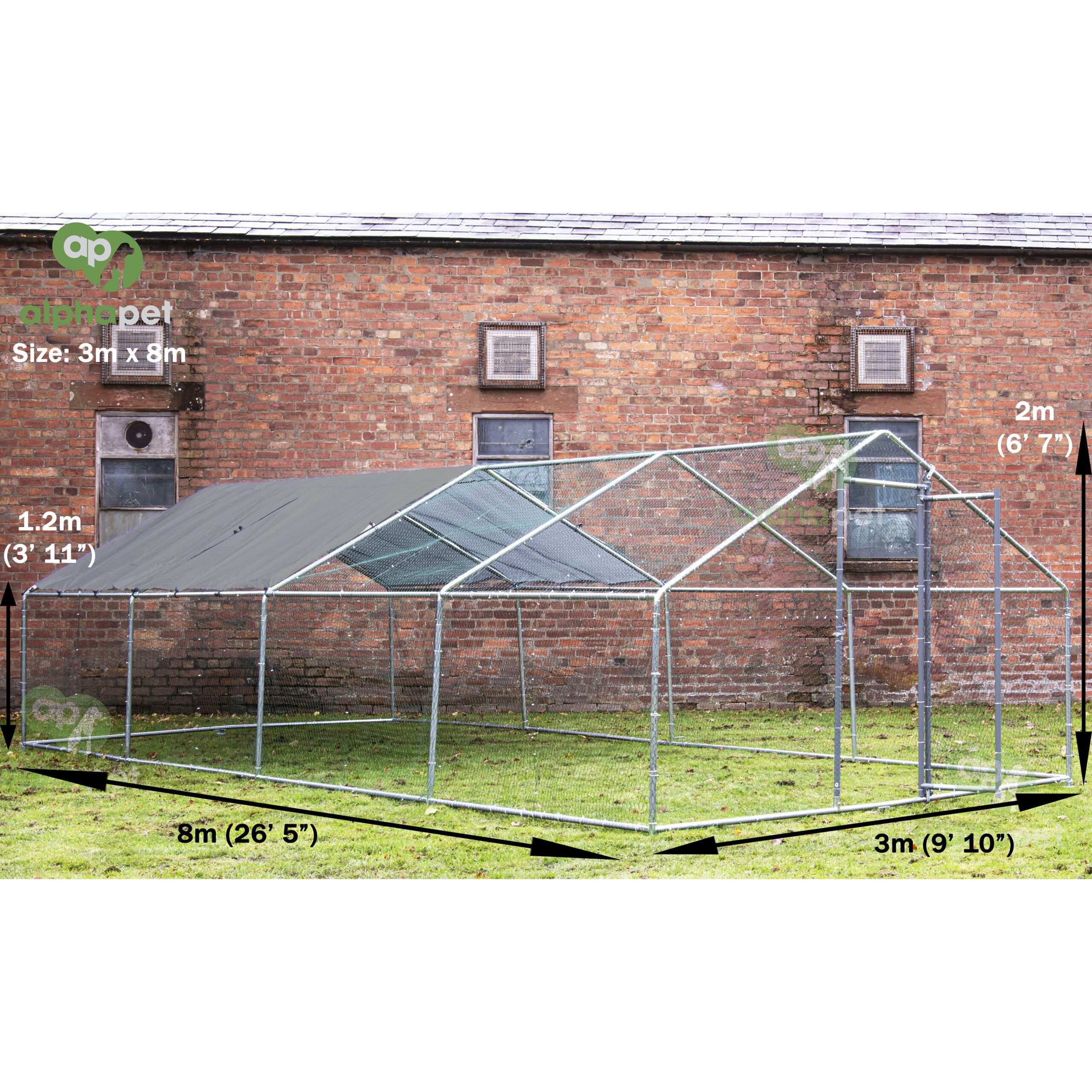 Alphapet® 3m x 8m Heavy Duty Walk In Galvanised Steel Chicken Run Coop ...