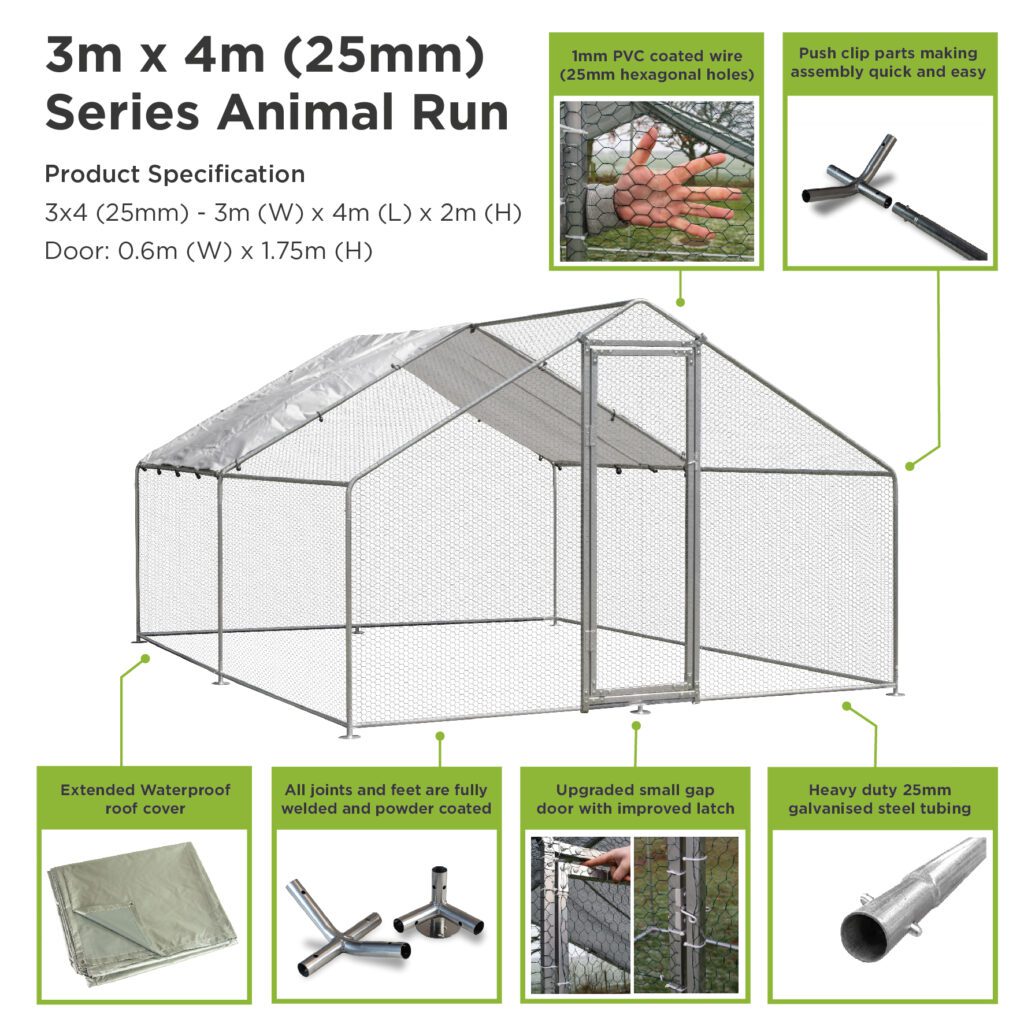 Alphapet® 3m x 4m (25mm) Walk In Galvanised Steel Chicken Run Coop ...