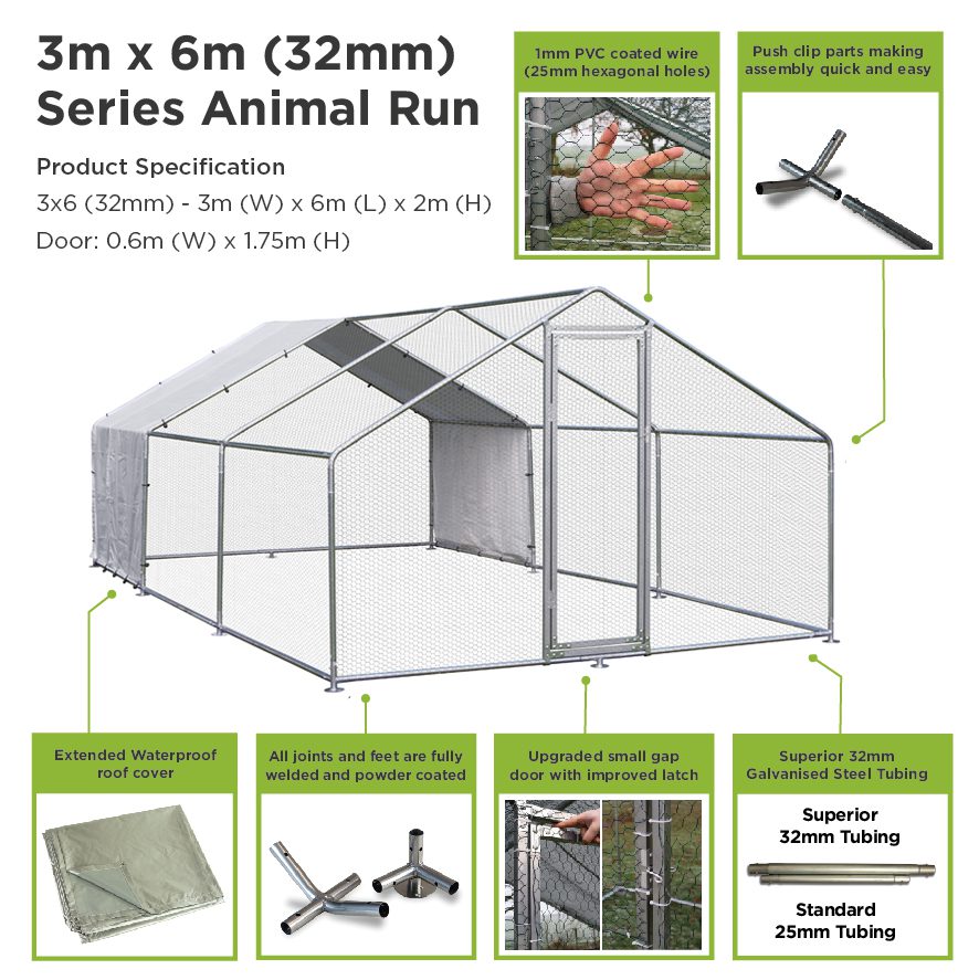 Alphapet® 3m x 6m (32mm) Heavy Duty Walk In Galvanised Steel Chicken ...